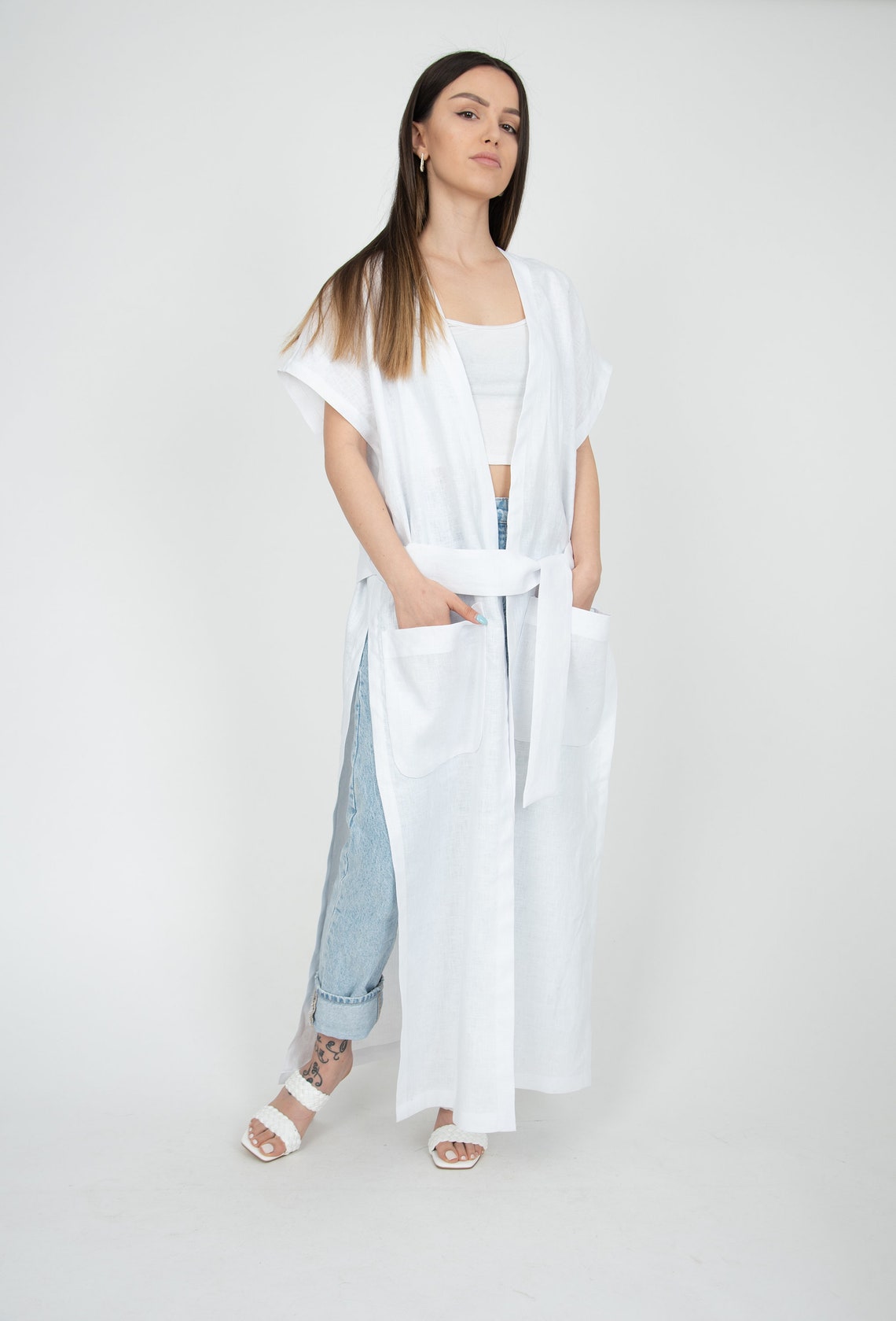 Linen Vest Women/Linen Long Vest/Handmade Linen Vest/Linen | Etsy