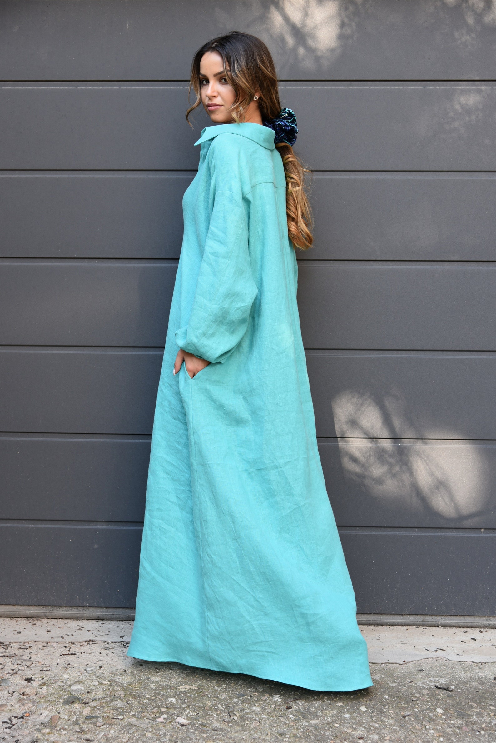 Flax Dress/linen Shirt Dress/linen Caftan/kaftan Maxi Dress/flax ...