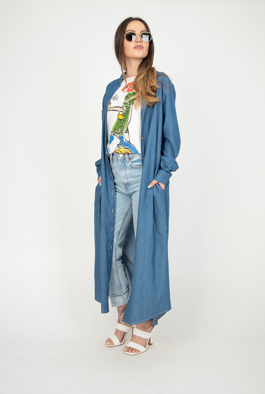 Women's Denim Jacket/long Denim Jacket/shirt Maxi Dress/bohemian Dress ...