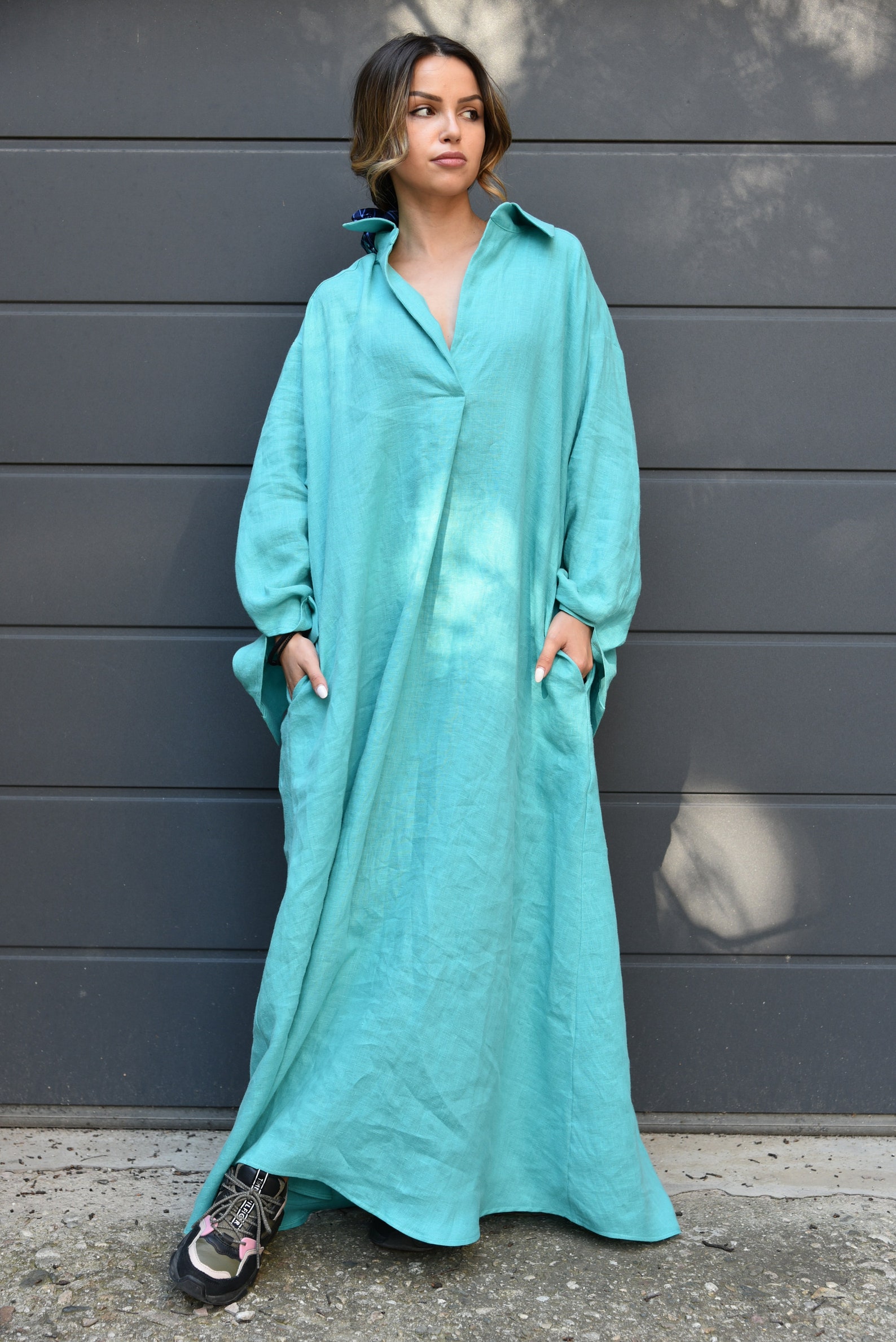 Flax Dress/linen Shirt Dress/linen Caftan/kaftan Maxi Dress/flax ...