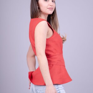 Wrap Linen Top/belted Linen Top/red Linen Tank Top/tie Waist Blouse ...