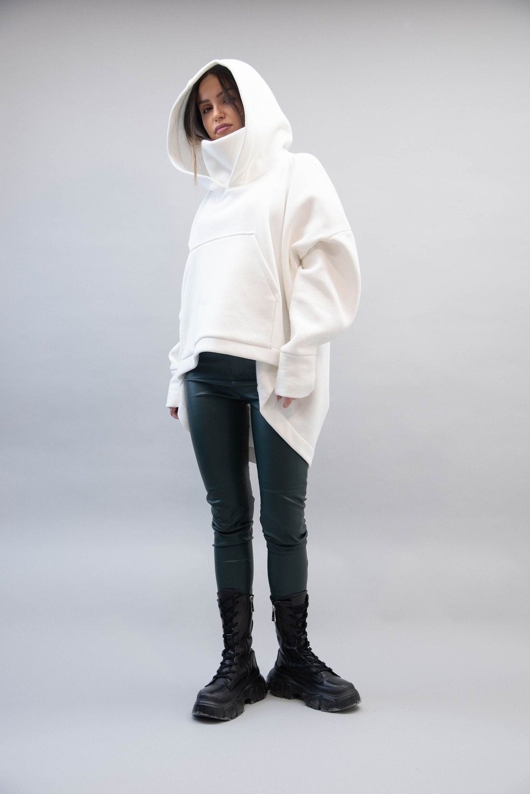 White Cowl Neck Sweatshirt/asymmetrical Hem Top/oversized Loose Sweater ...
