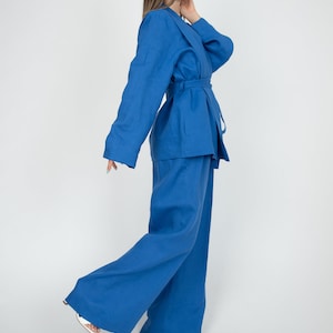 Royal Blue Linen Kimono Suit - Women's Two Piece Set - Etsy