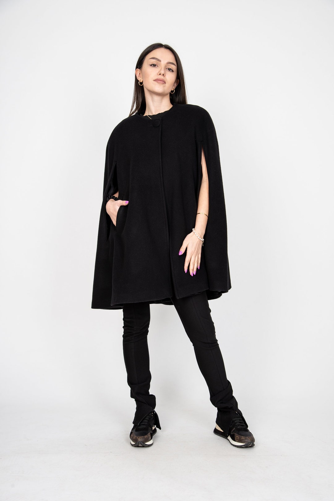 Black Wool Cape Coat/winter Cape Coat/fashion Jacket/cape Coat ...