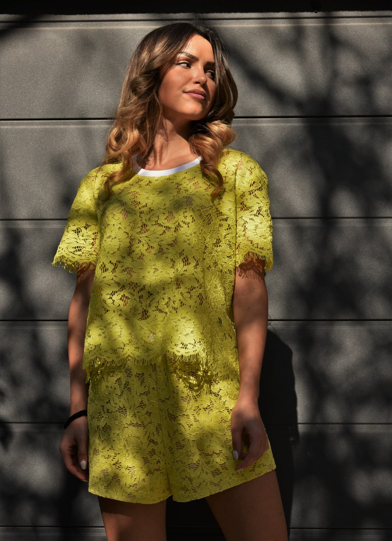 Women's Two Piece Set/Yellow Suit/Two Piece Outfit/Lace | Etsy