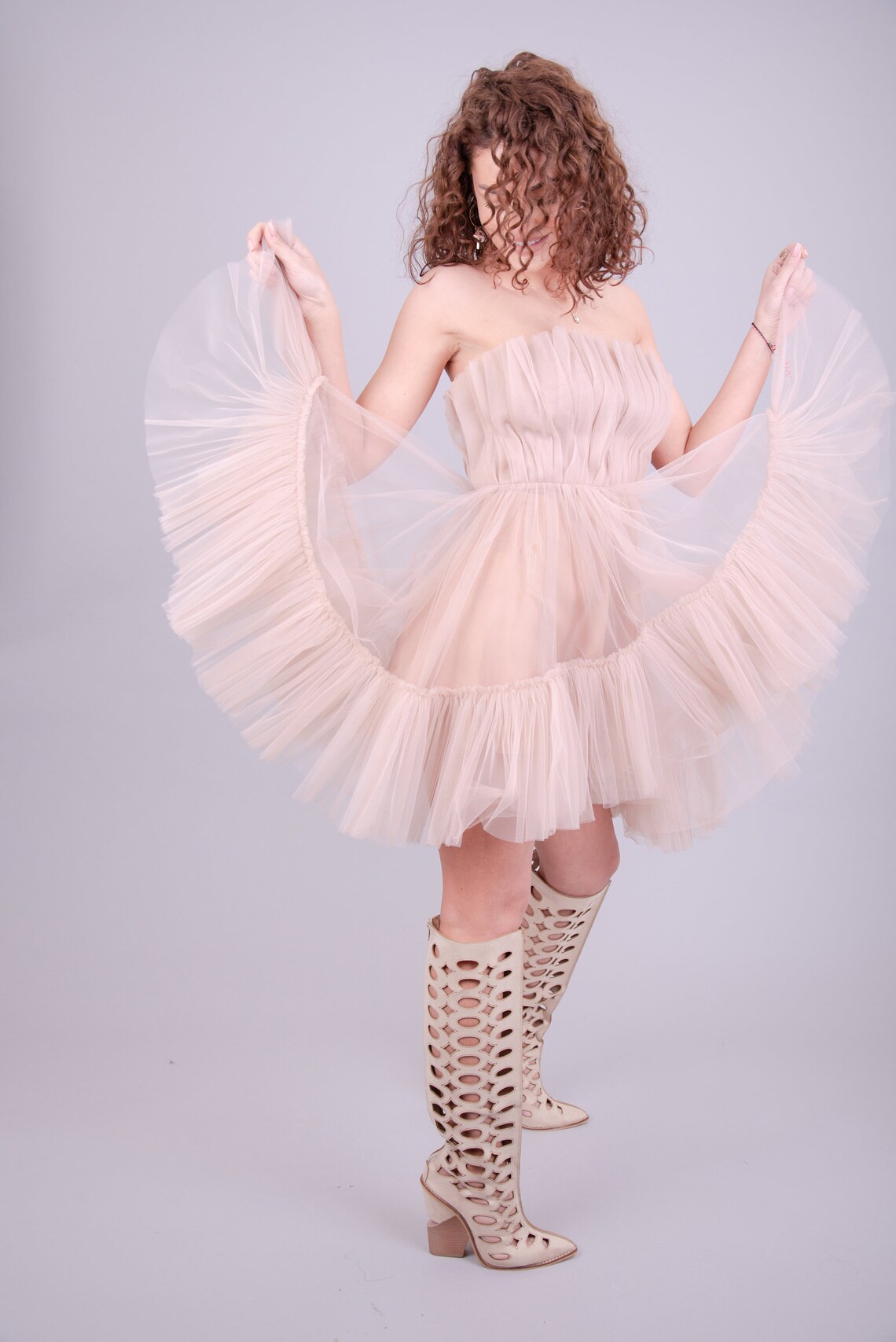 Tutu Mini Dresstulle Mini Dresshandmade Tutu Dressnude Etsy