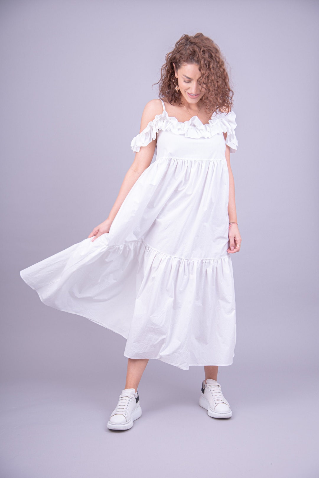 Long Dress/maxi Off-shoulders Dress/tiered Maxi Dress/feminine Dress ...