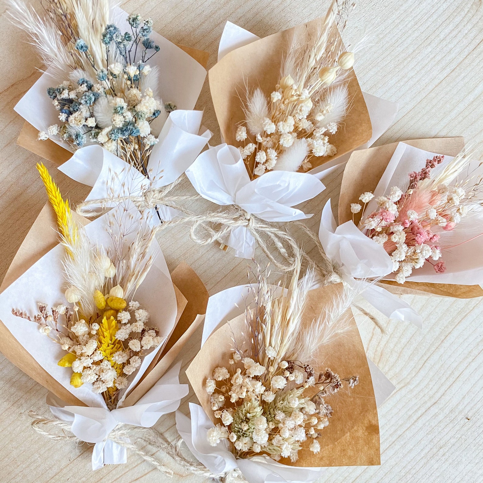 Mini dried flowers bouquets wedding favors for guest rustic | Etsy