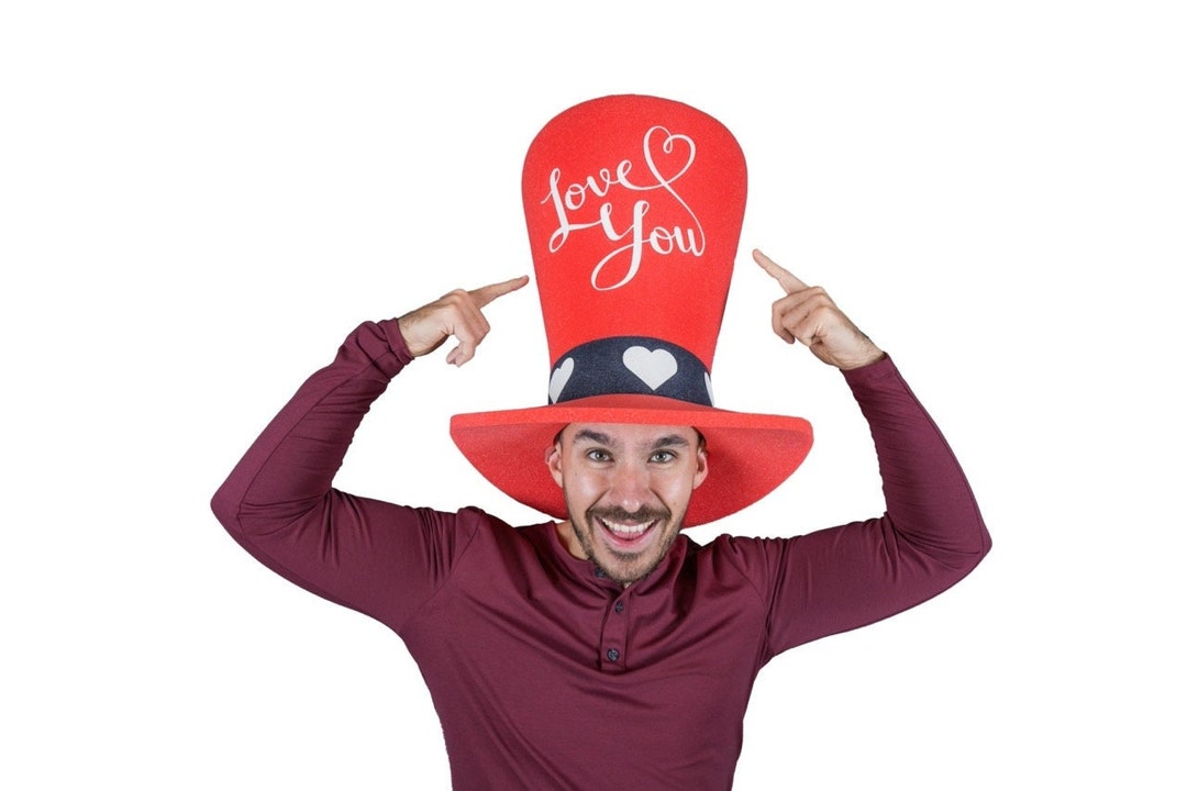 Foam Party Hats Valentine’s Day Wide Top Hat - Crazy Love Hat - I Love ...