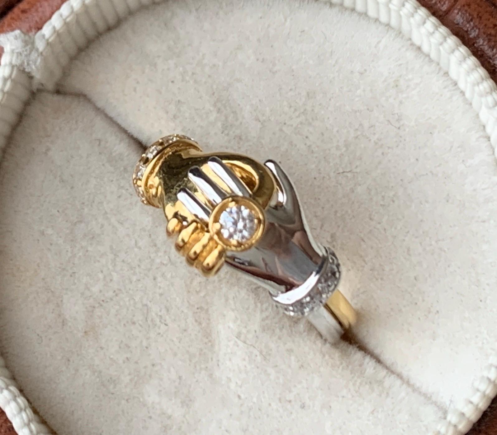 Hand Hug Rings - Interlock Silver & Gold Plated Silver Faith Ring Duo ...