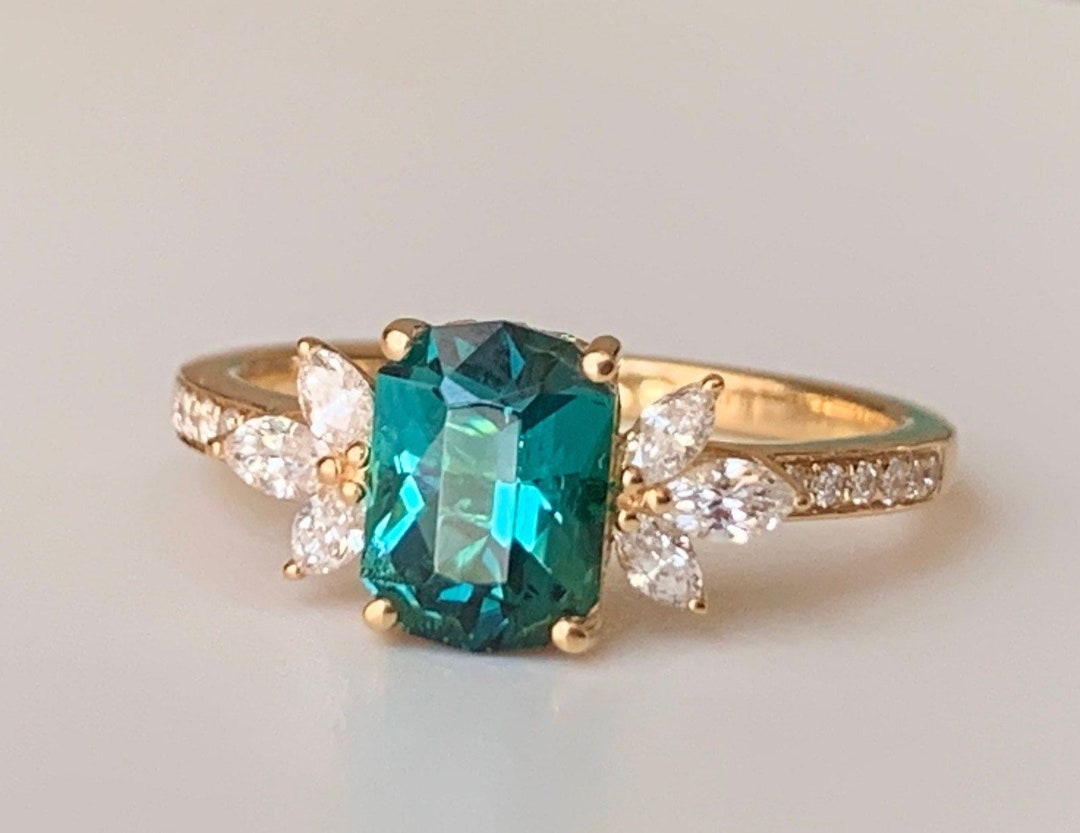 Natural Namibian Blue Tourmaline Ring & Diamond Marquise Cluster 18kt ...