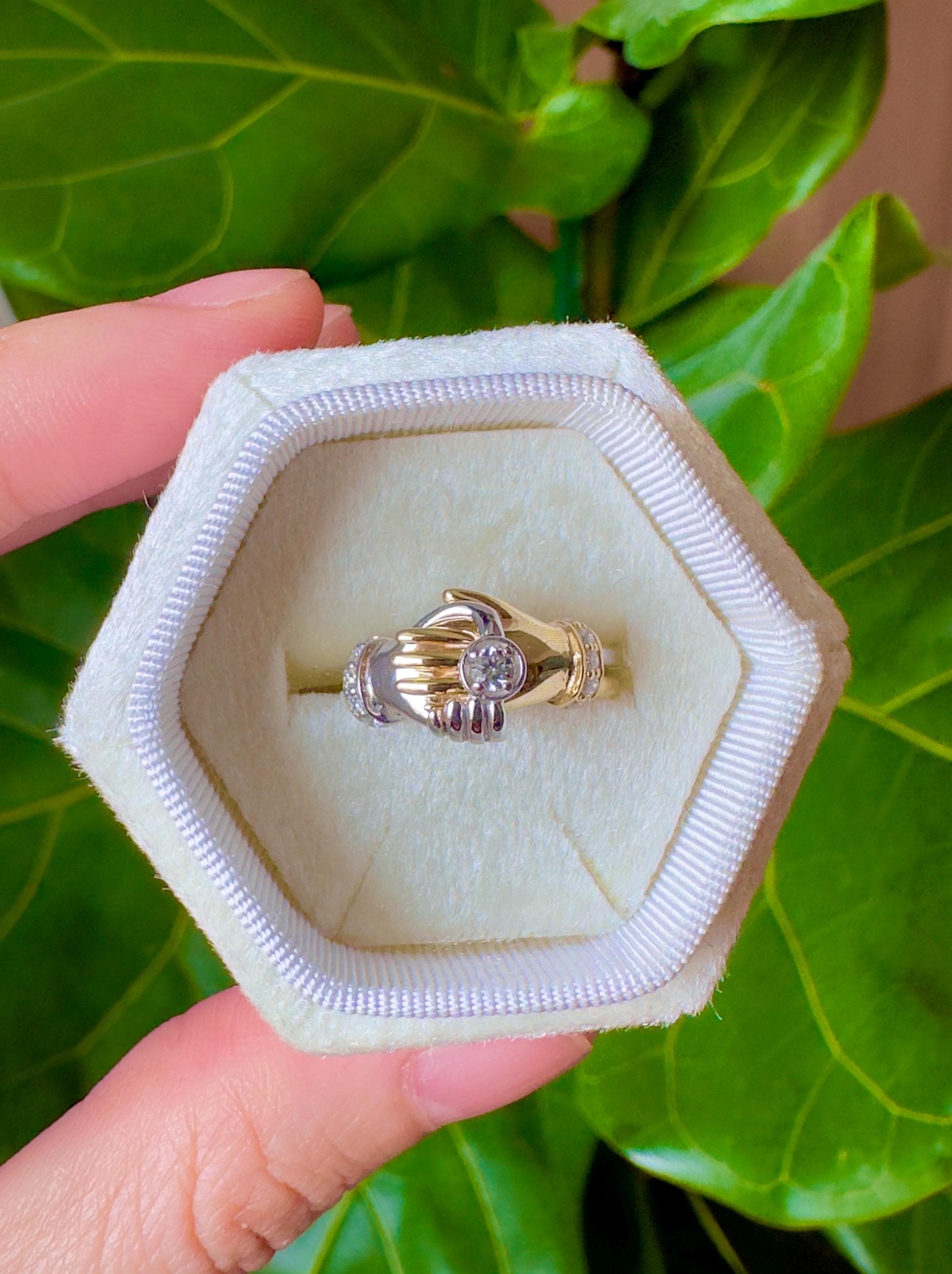 Hand Hug Rings - Interlock Silver & Gold Plated Silver Faith Ring Duo ...