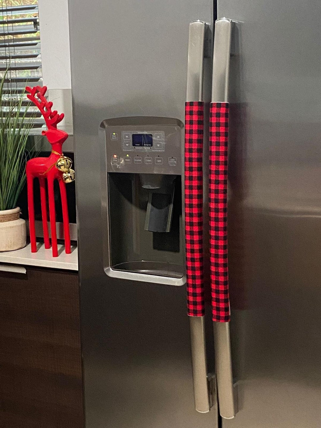 Red Buffalo Fabric Refrigerator Handle Cover\ Christmas Decor / Red and ...