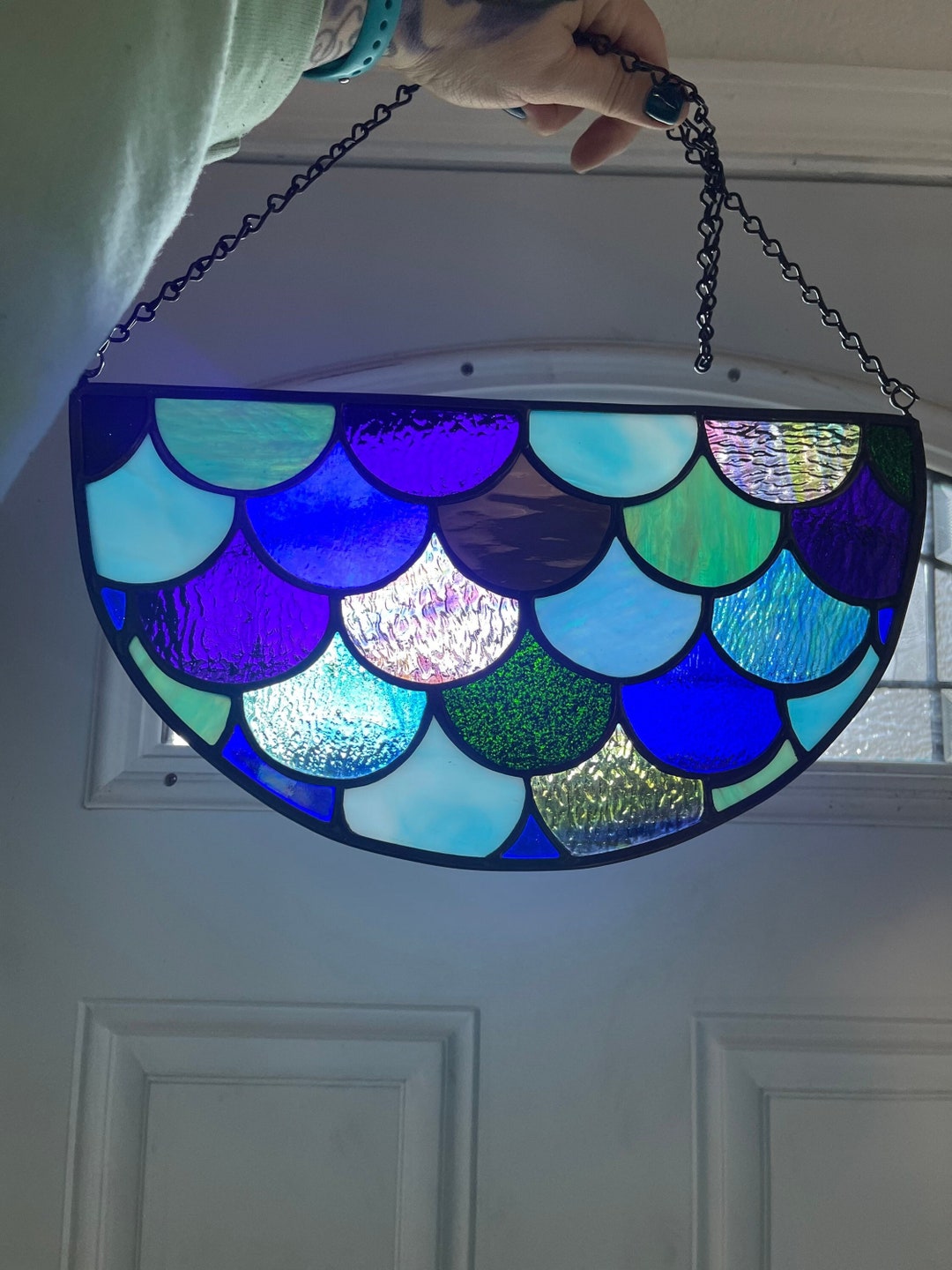 Hand Crafted Stained Glass Mermaid Tail Panel: Ocean Beach Decor - Etsy