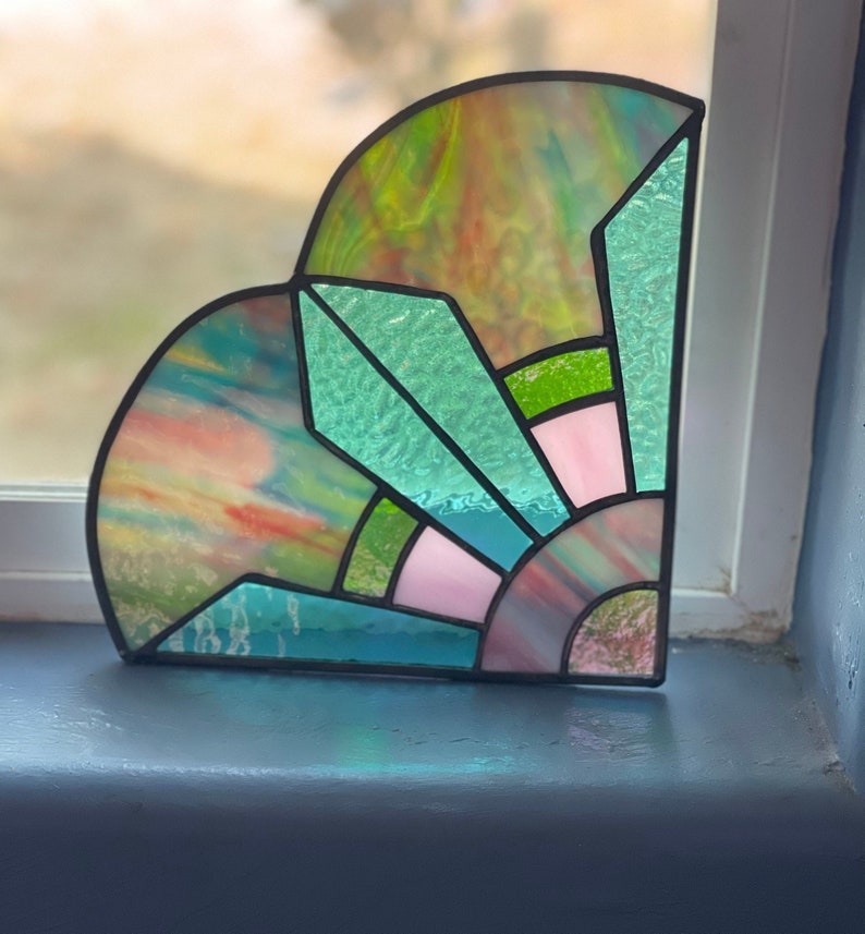 Art Deco Stained Glass Corner Glass Art Mcm Home Decor Style Dichro T House Warming