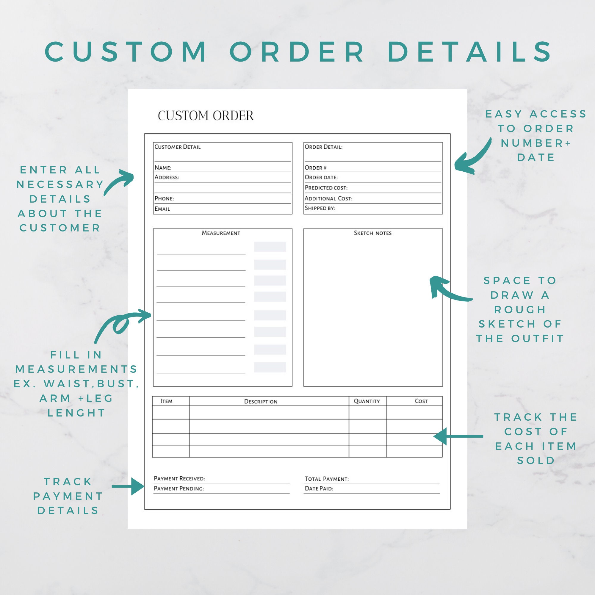 Custom Order Form, Inventory Invoice Form, Instant Download, Business ...
