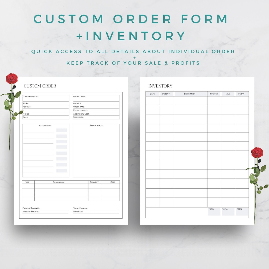 Custom Order Form, Inventory Invoice Form, Instant Download, Business ...
