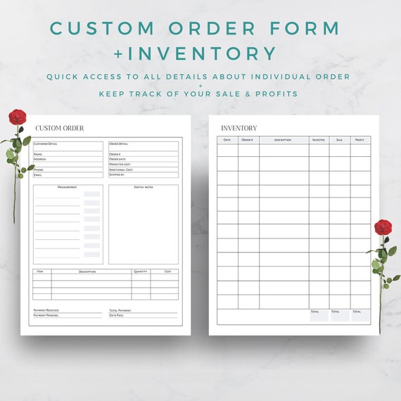 Custom Order Form Inventory Invoice Form Instant Download | Etsy