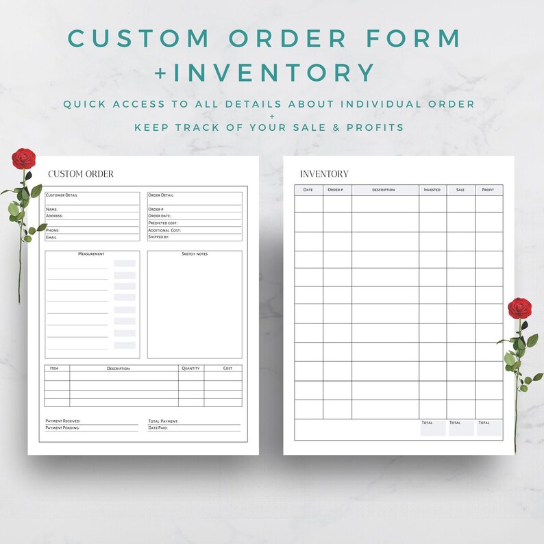 Custom Order Form, Inventory Invoice Form, Instant Download, Business ...