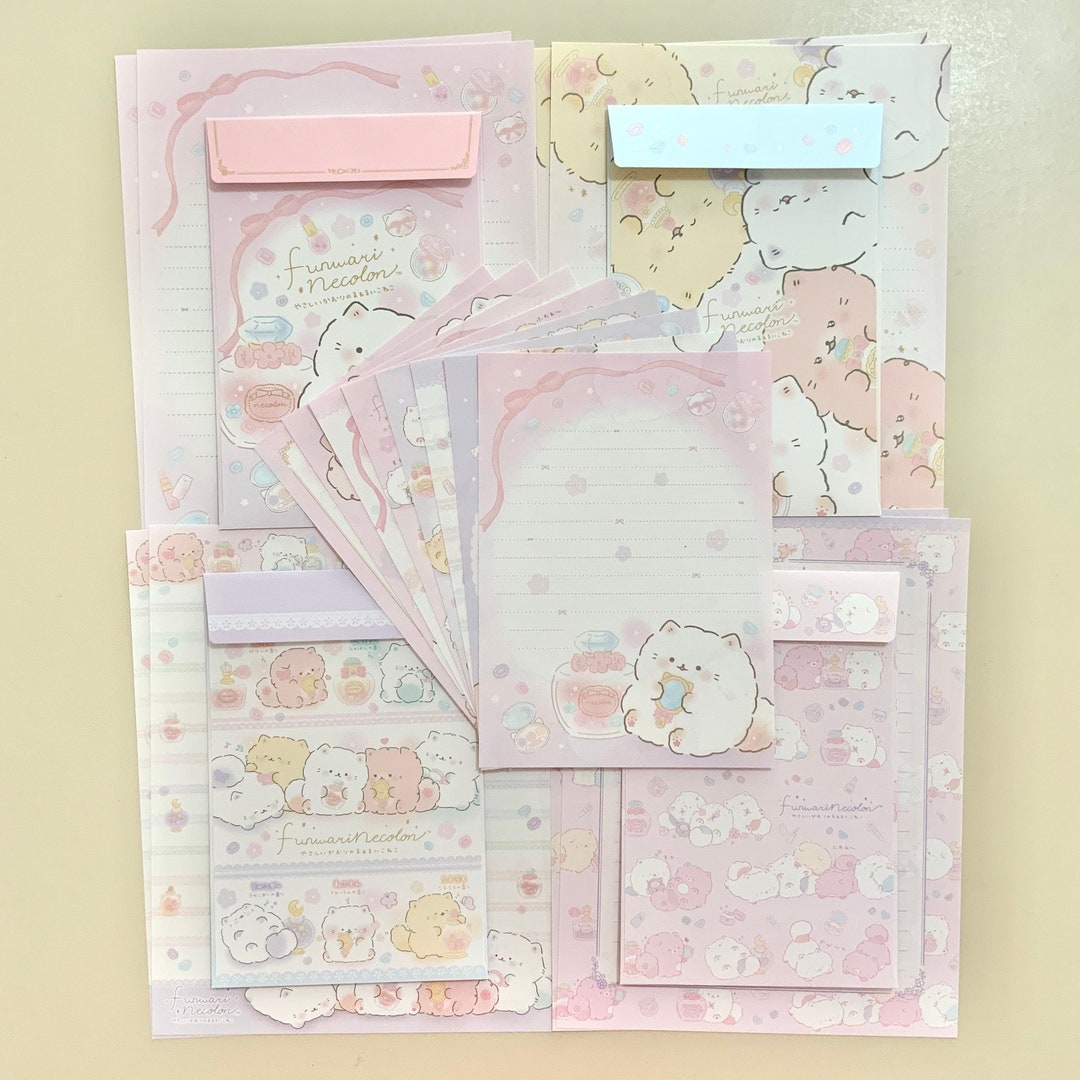 San-x 2023 Funwari Necolon fluffy Cat Letter Set and Memo - Etsy