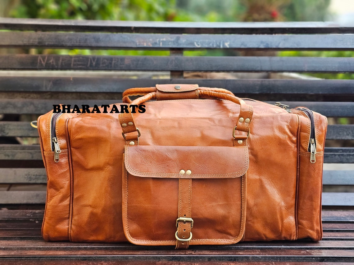 Handmade Personalized Leather Duffle Bag: Brown/black Travel Weekender ...
