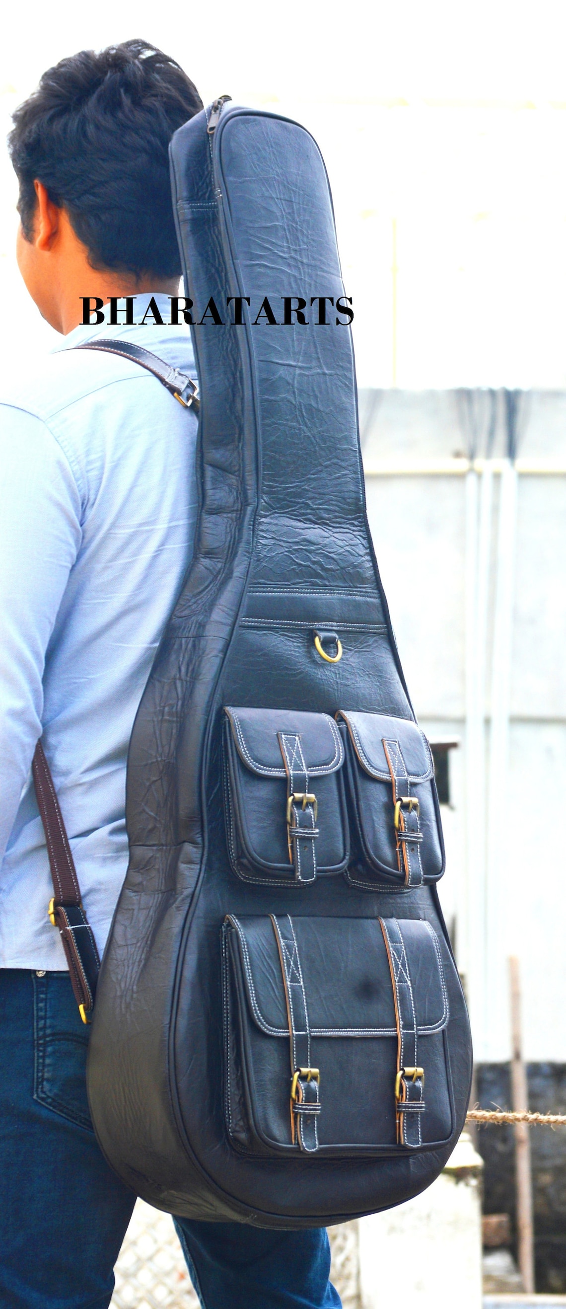 Leather Guitar Case Soft Case Guitar Bag Black Leather Case | Etsy