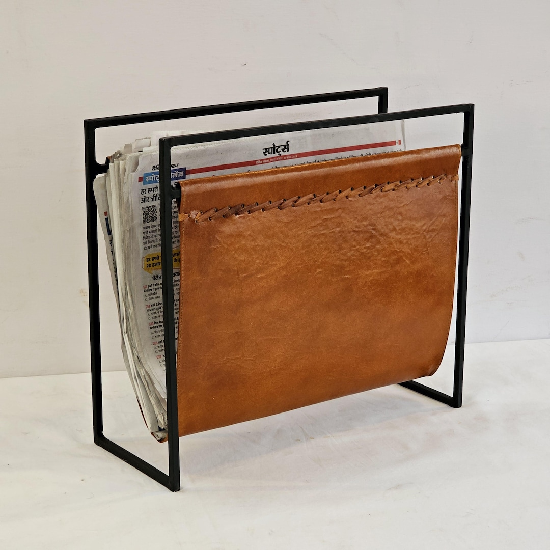 Leather Magazine Rack: Wall Mounted Newspaper & Vinyl Holder - Etsy
