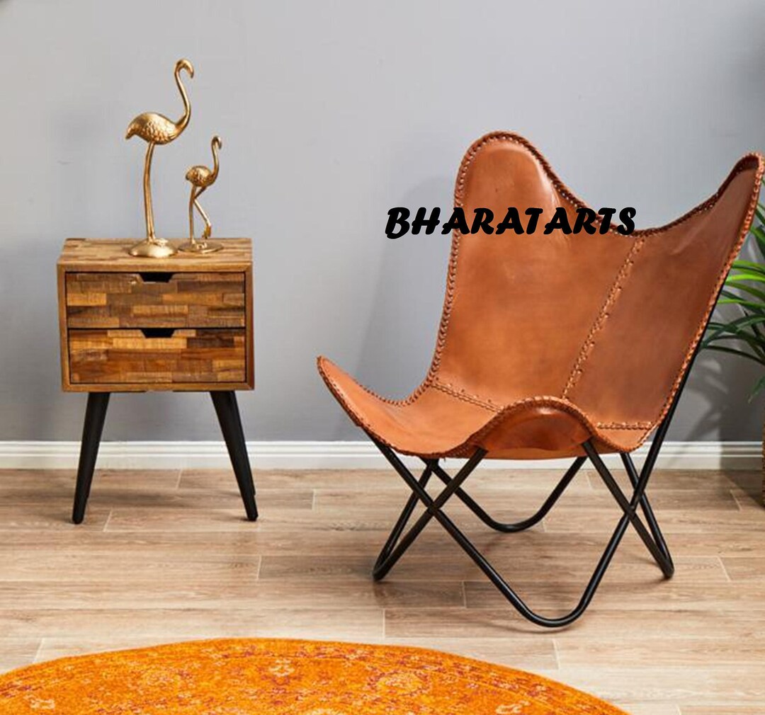 Leather Butterfly Chair With Iron Folding Frame Easy to Assemble ...