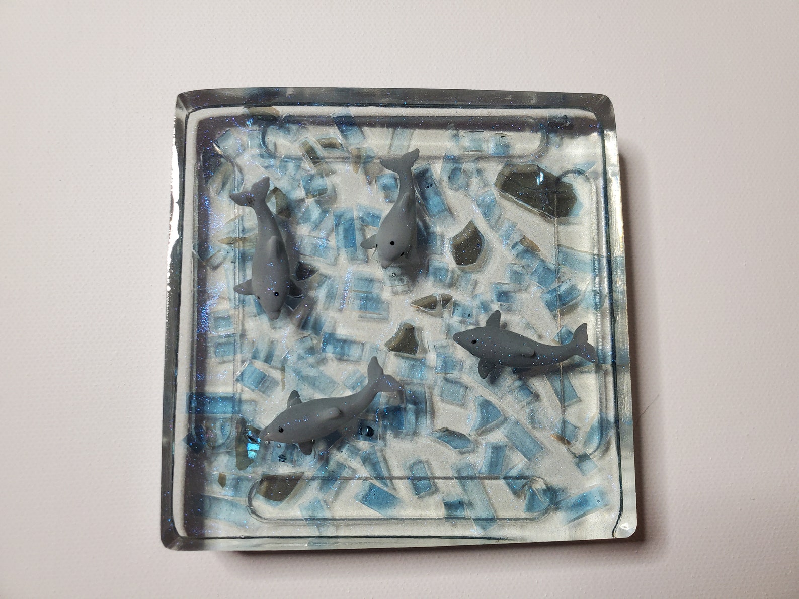 Dolphin Pod four Swimming Through Sea Glass Resin Coaster - Etsy