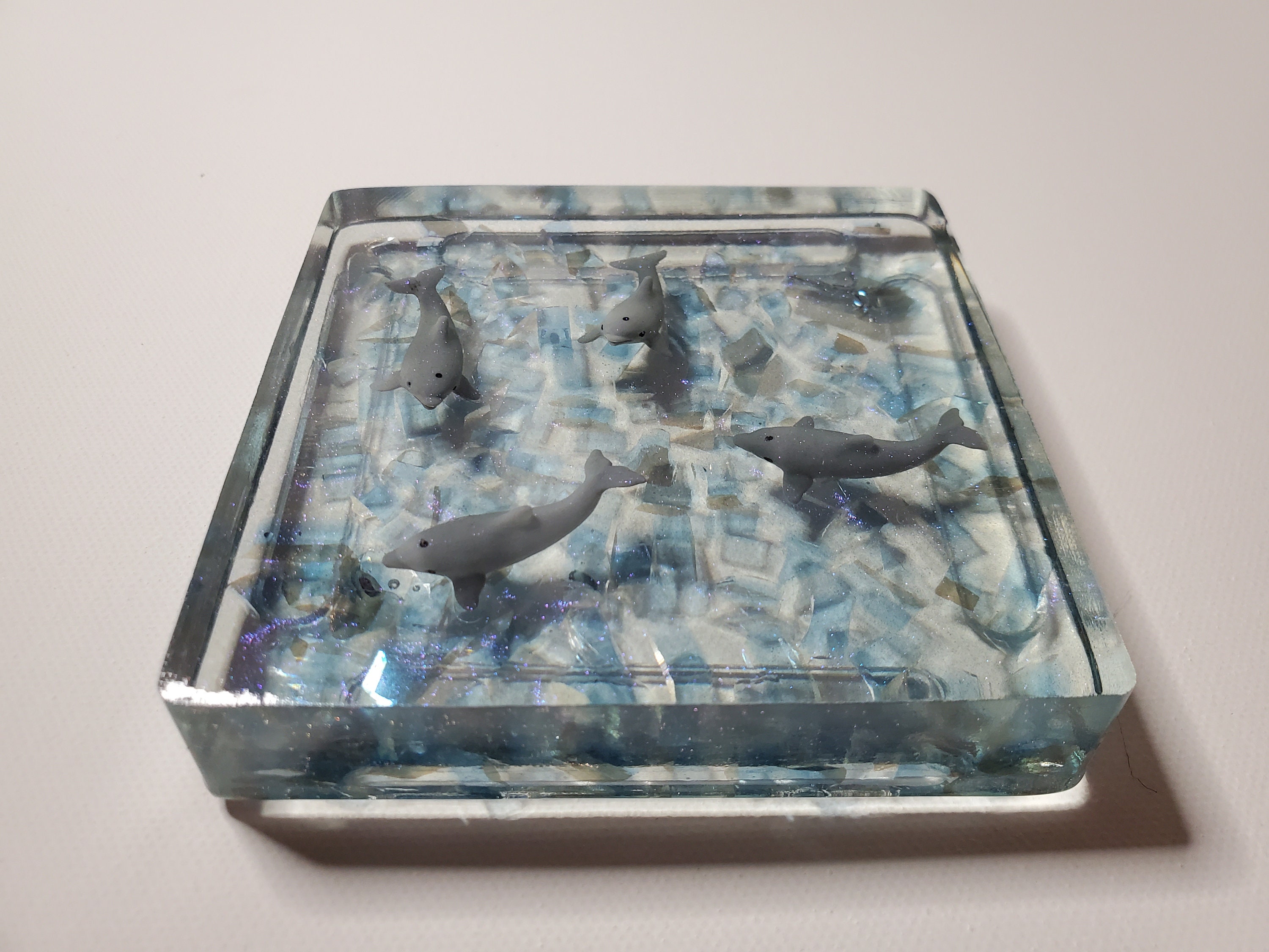 Dolphin Pod four Swimming Through Sea Glass Resin Coaster - Etsy