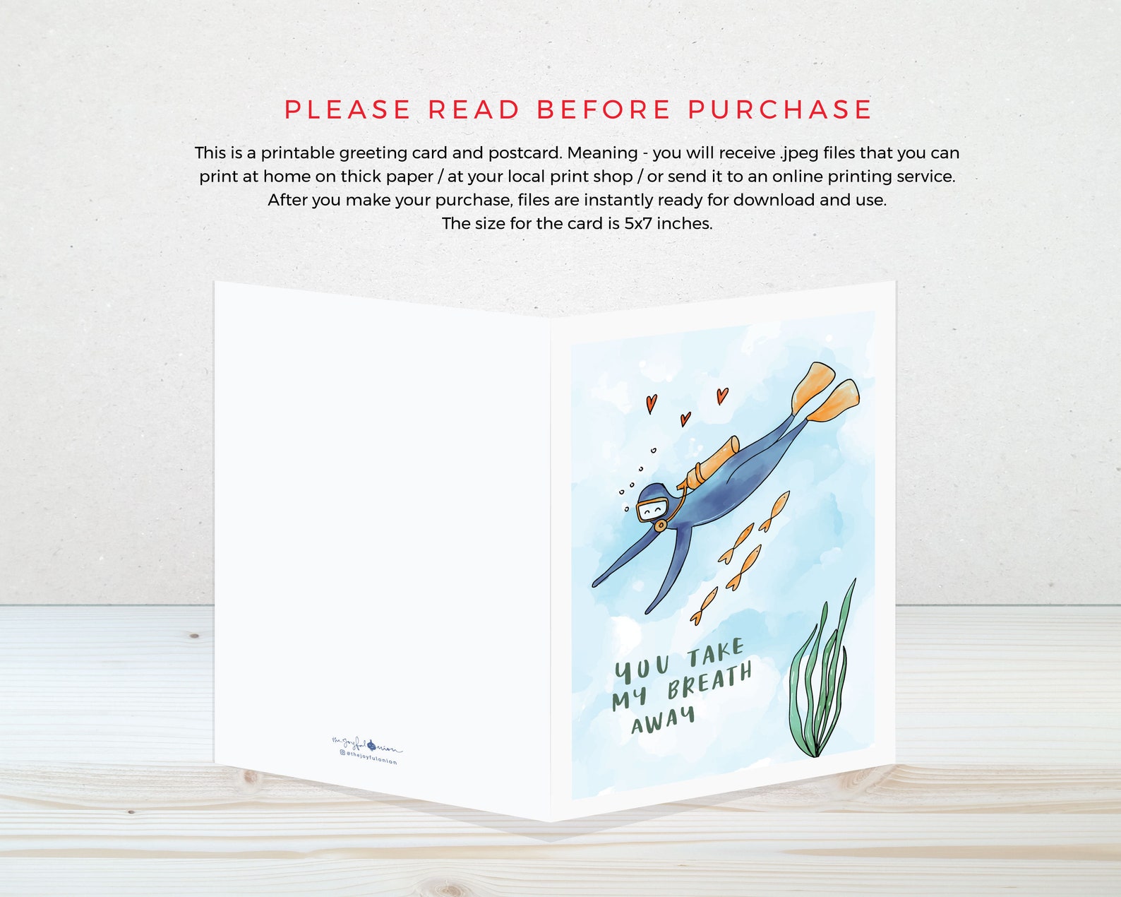 Instant Download I Love You Card, Scuba Diving Gift Card, Printable ...