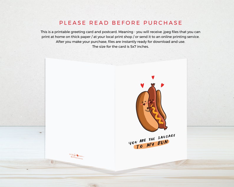 Digital File Cute Hot Dog Card, Funny Anniversary Card, Cute Love ...