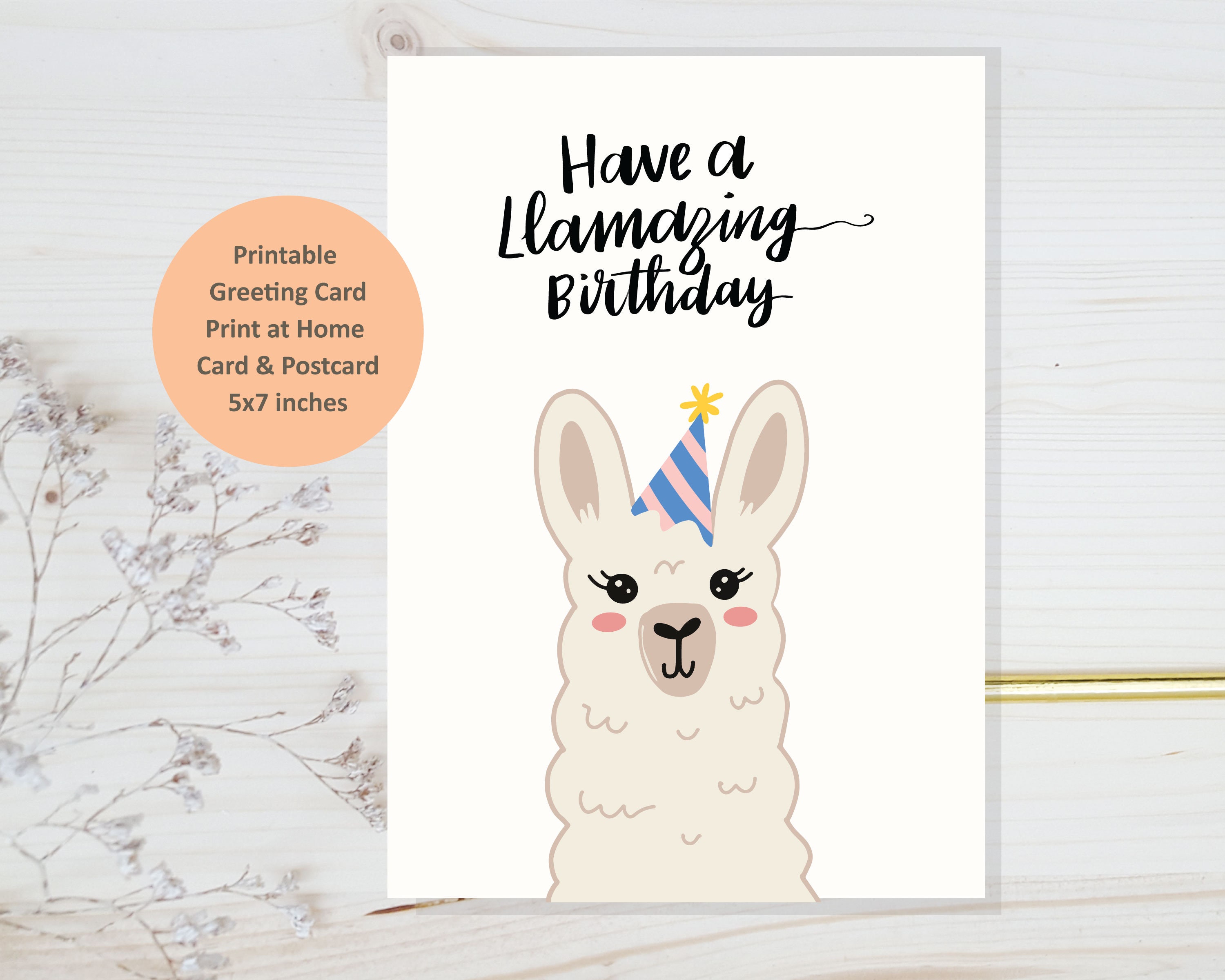 Instant Download Llama Birthday Card, Cute Llama Birthday Card, Lovely ...