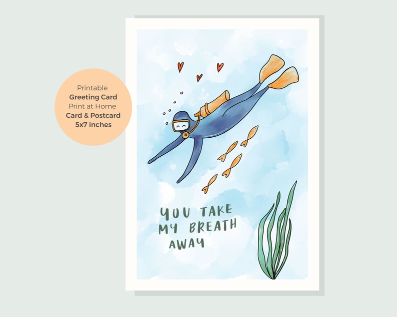 Instant Download I Love You Card, Scuba Diving Gift Card, Printable ...