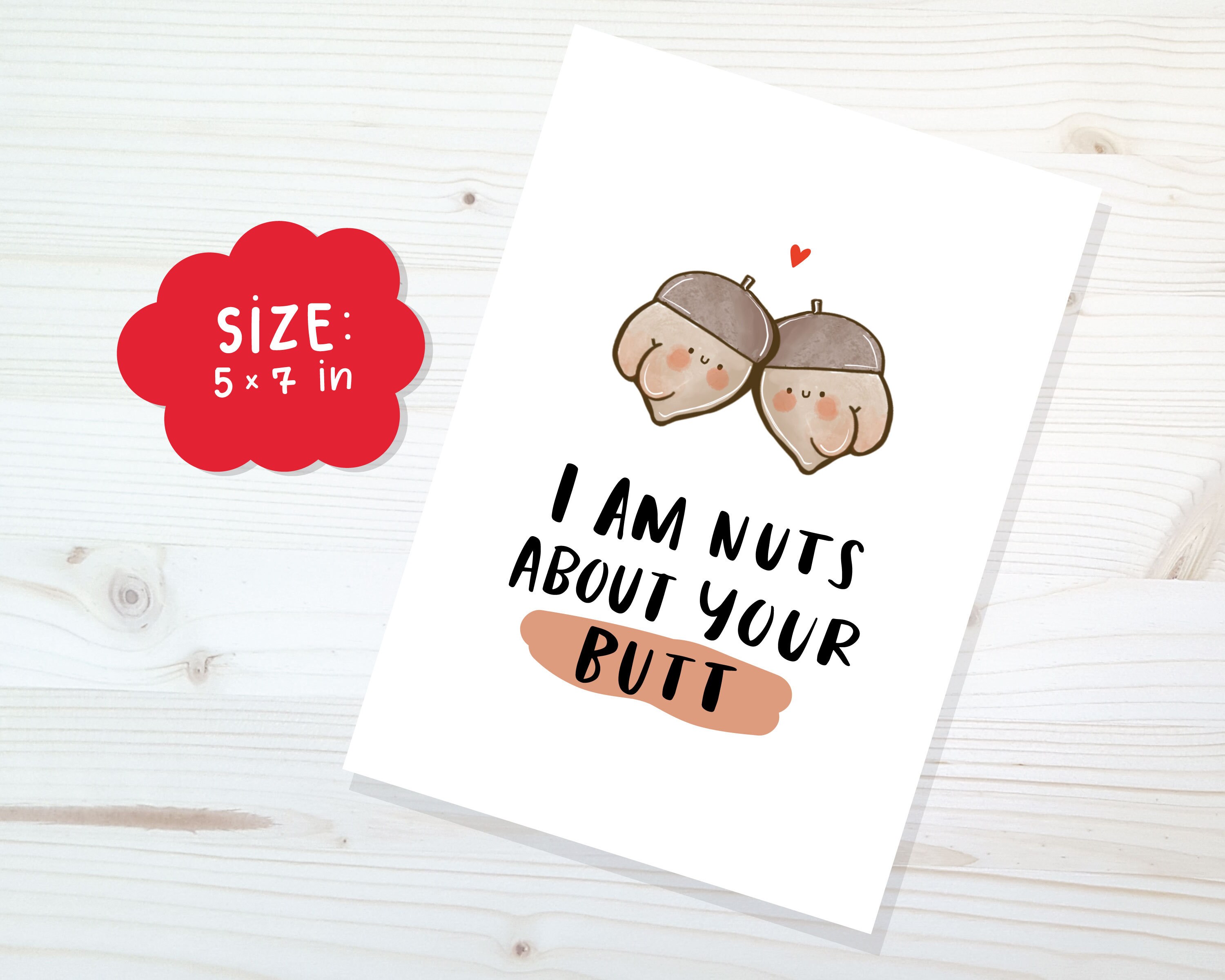 Print at Home Butt Card, Printable Cute Butt Card, I Love Your Butt ...