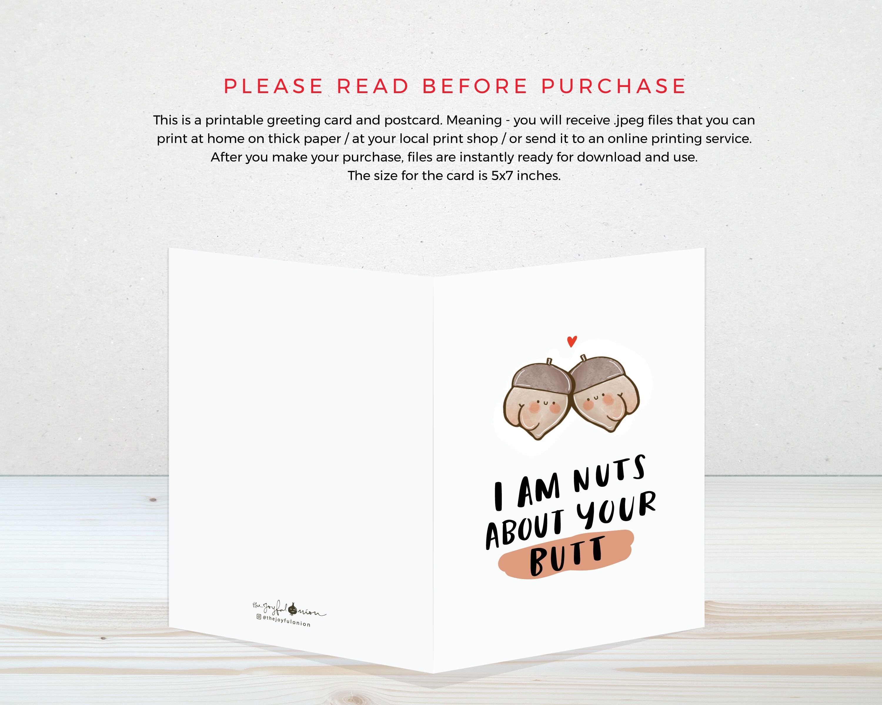 Print at Home Butt Card, Printable Cute Butt Card, I Love Your Butt ...