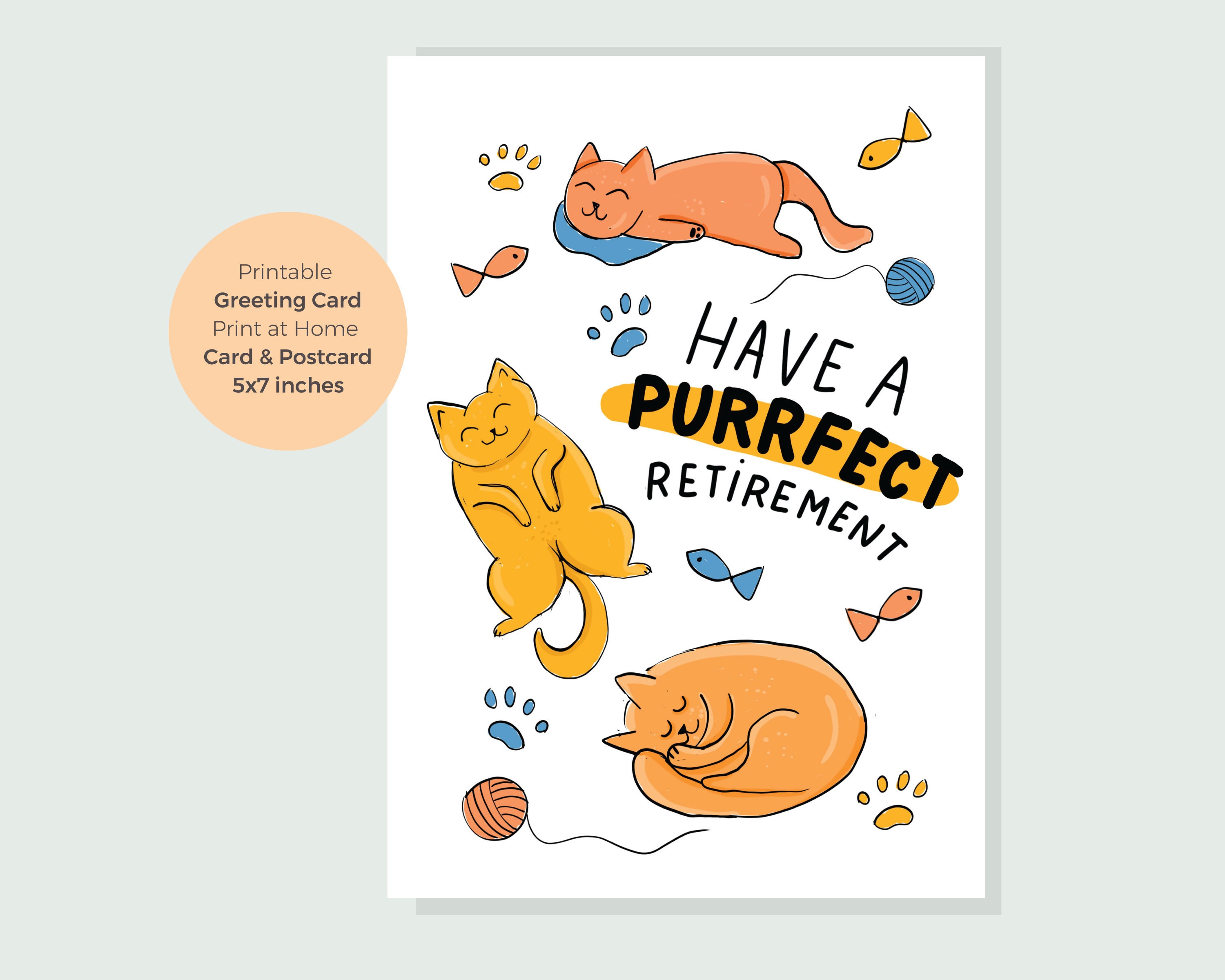 Instant Download Cats Sleeping Retirement Card, Cute Veterinarian ...