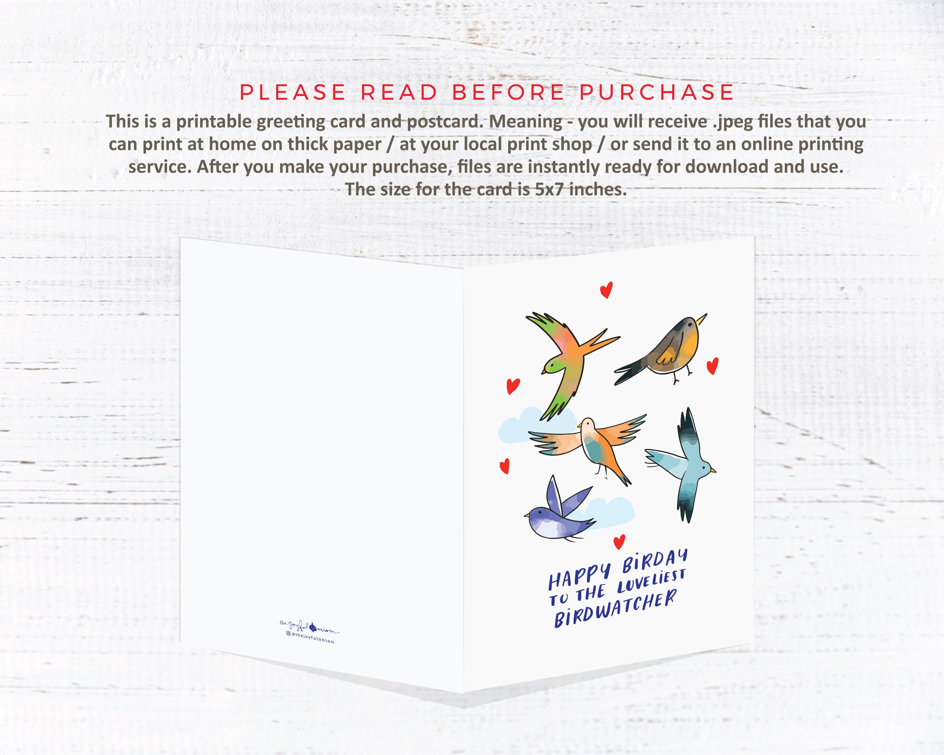 Instant Download Bird Watcher Birthday Card, Happy Birthday Birds Card ...