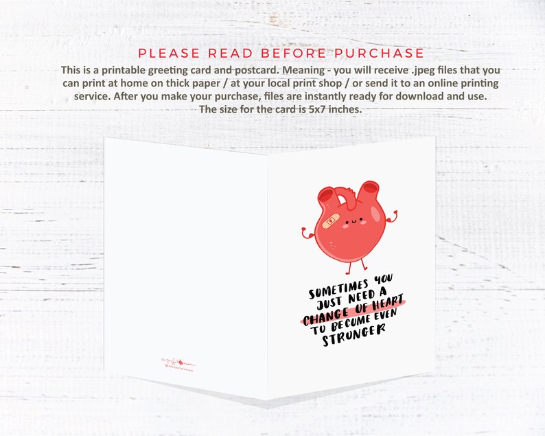 Instant Download Heart Surgery Card, Cute Heart Card, Bypass Surgery ...
