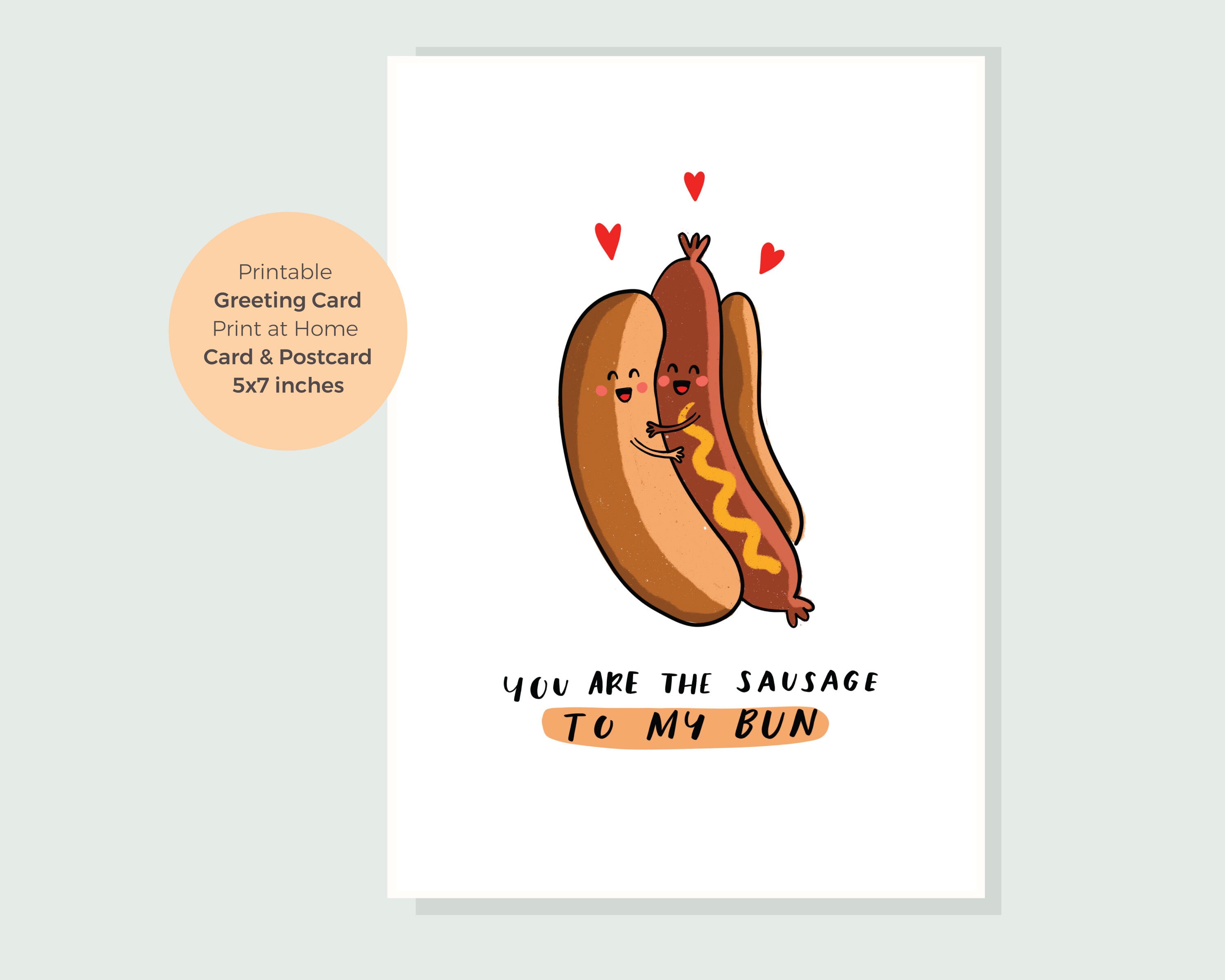 Digital File Cute Hot Dog Card, Funny Anniversary Card, Cute Love ...