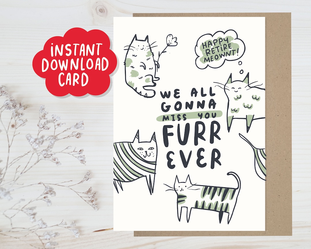 Instant Download Office Retirement Card, Funny Cats Retirement Card ...