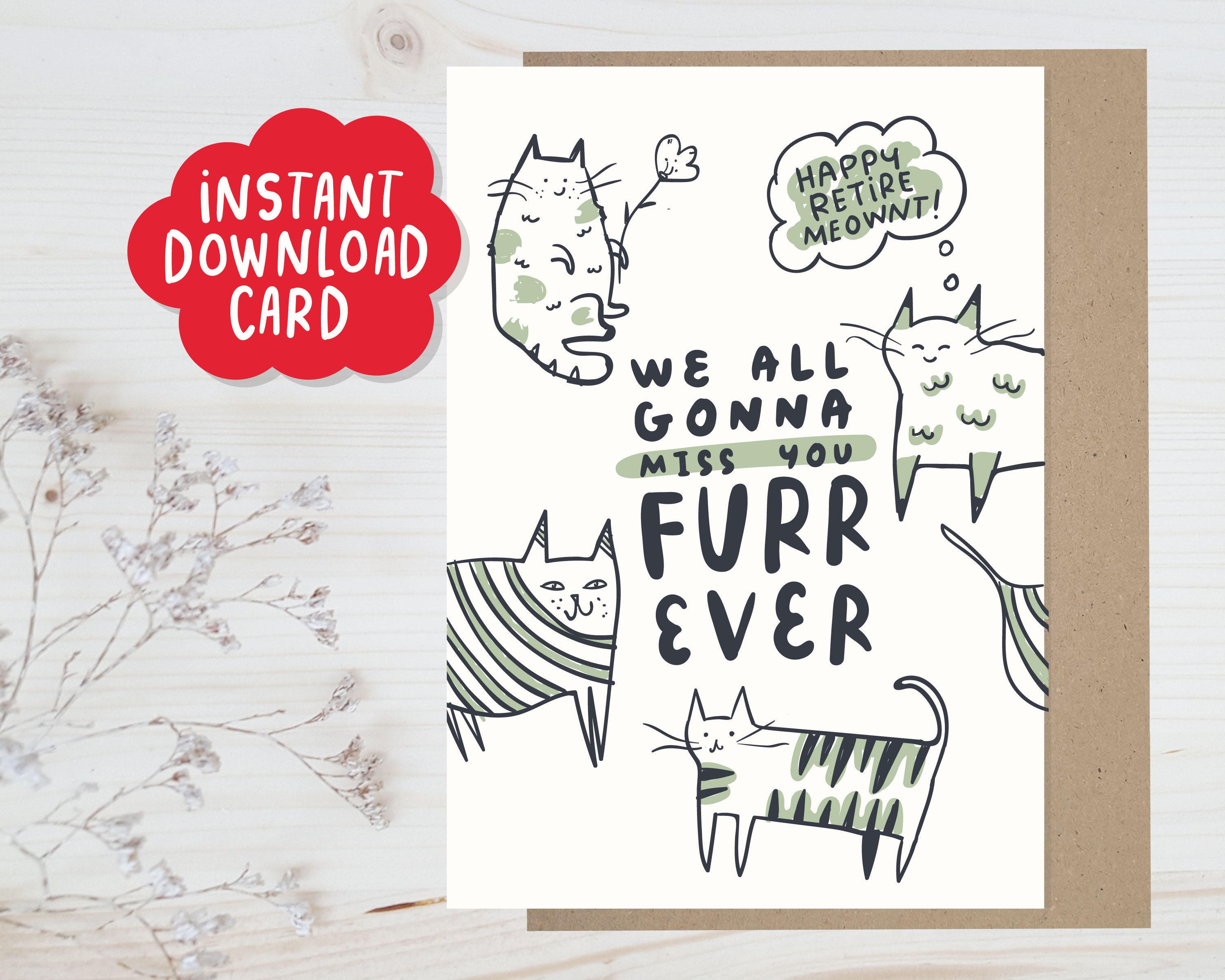 Instant Download Office Retirement Card, Funny Cats Retirement Card ...