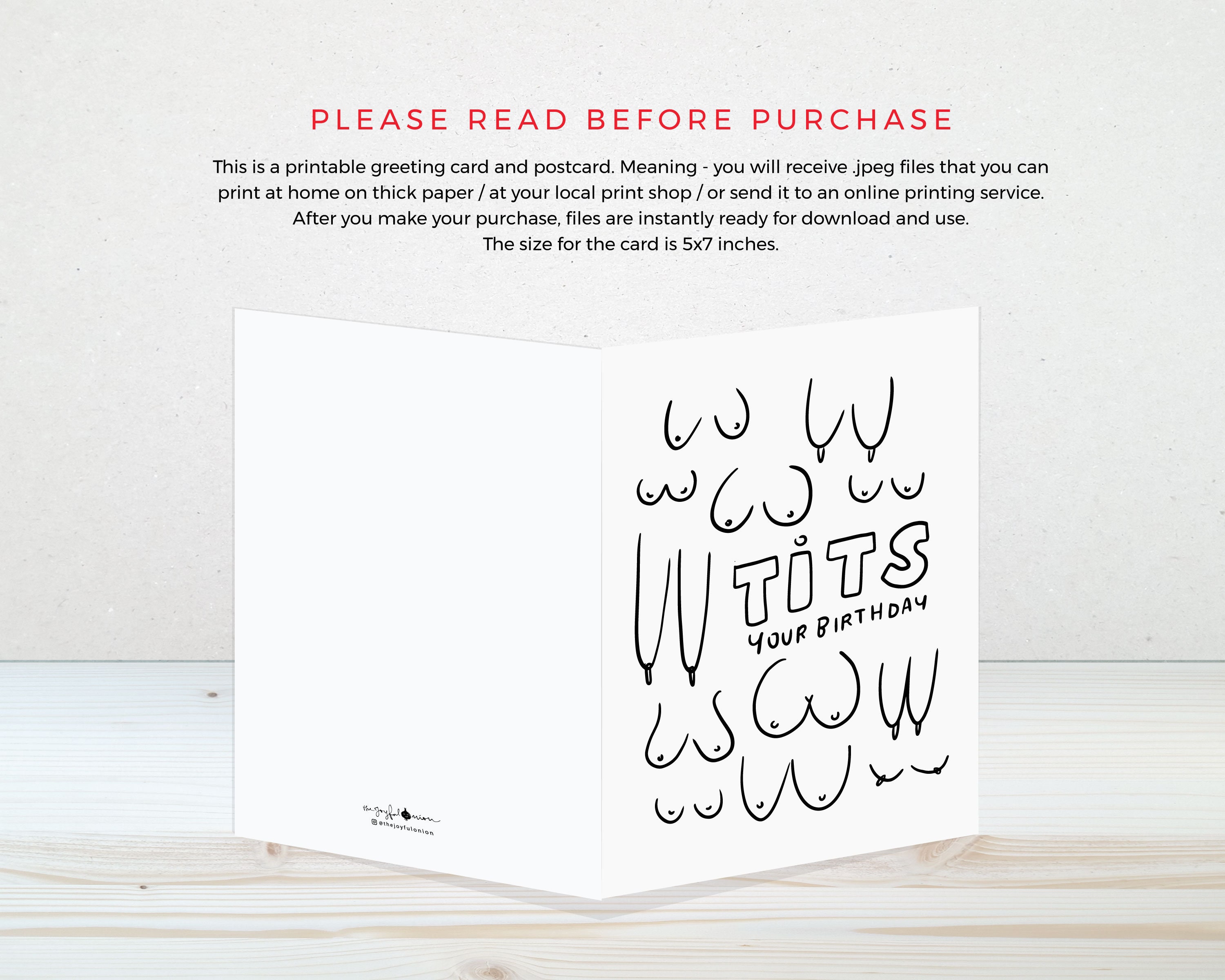 Instant Download Tits Birthday Card Cute Titties Happy Birthday Card