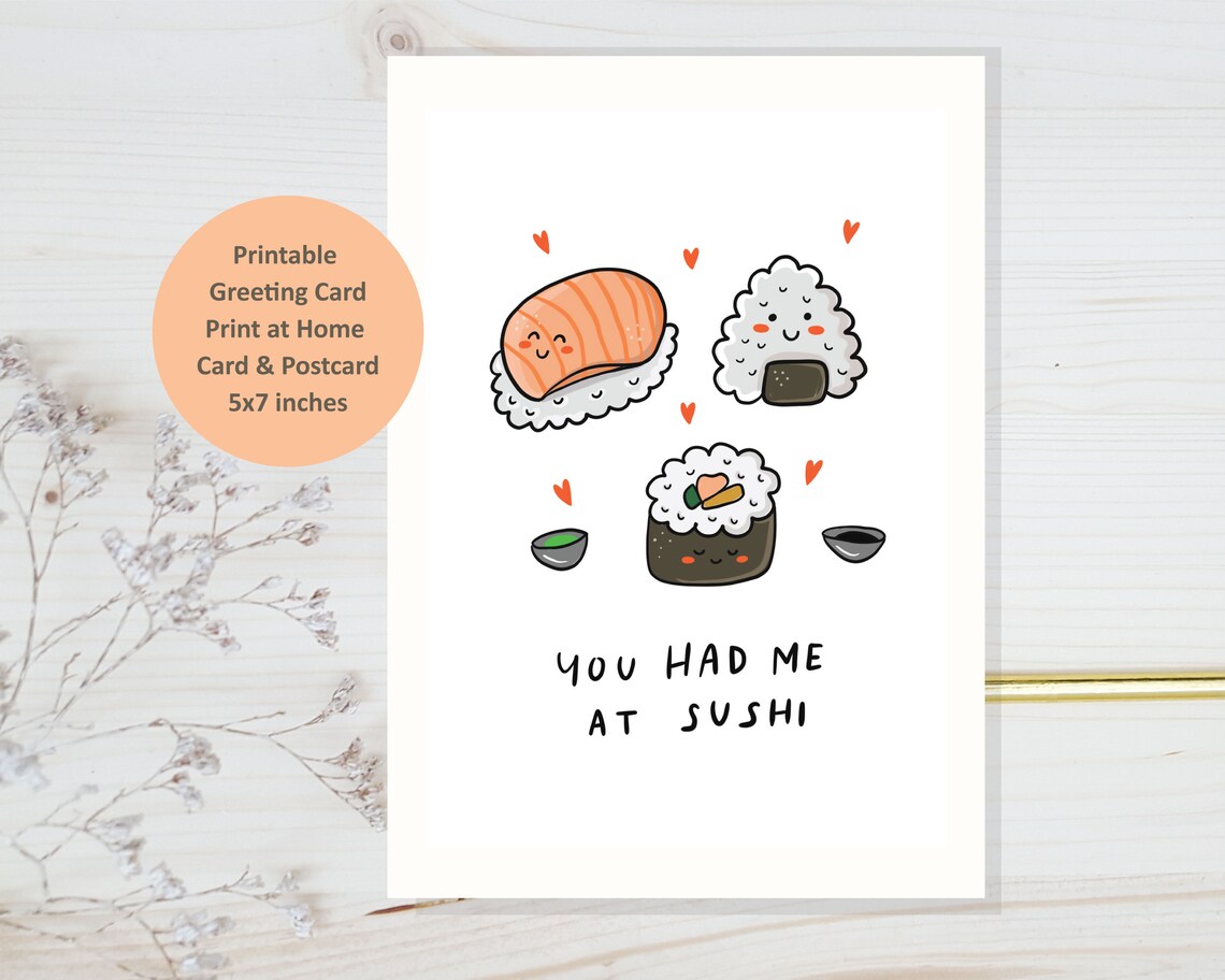 Instant Download Sushi Love Card, Valentines Day Sushi Card, Sushi ...