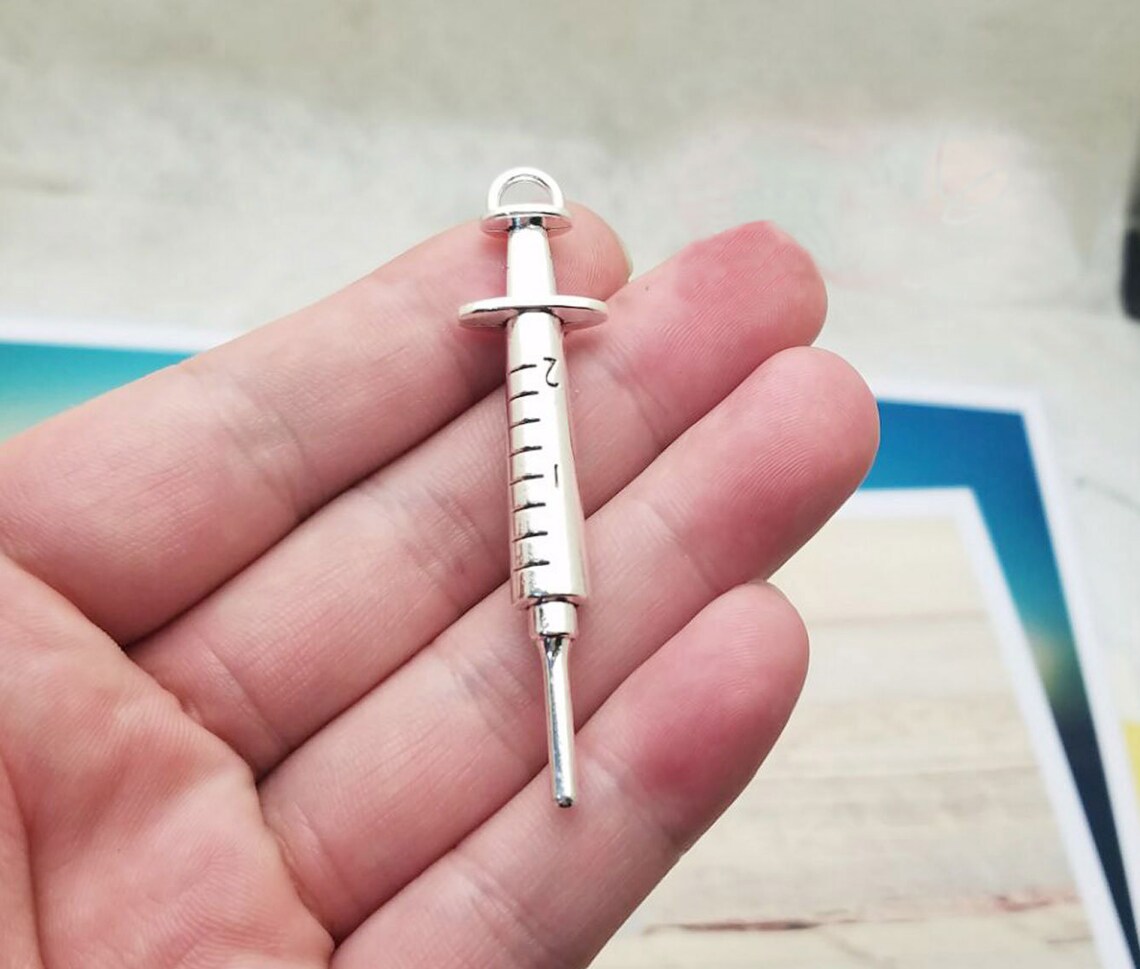 10pcs/lot Syringe Charms Antique Silver Plated Double Sided - Etsy