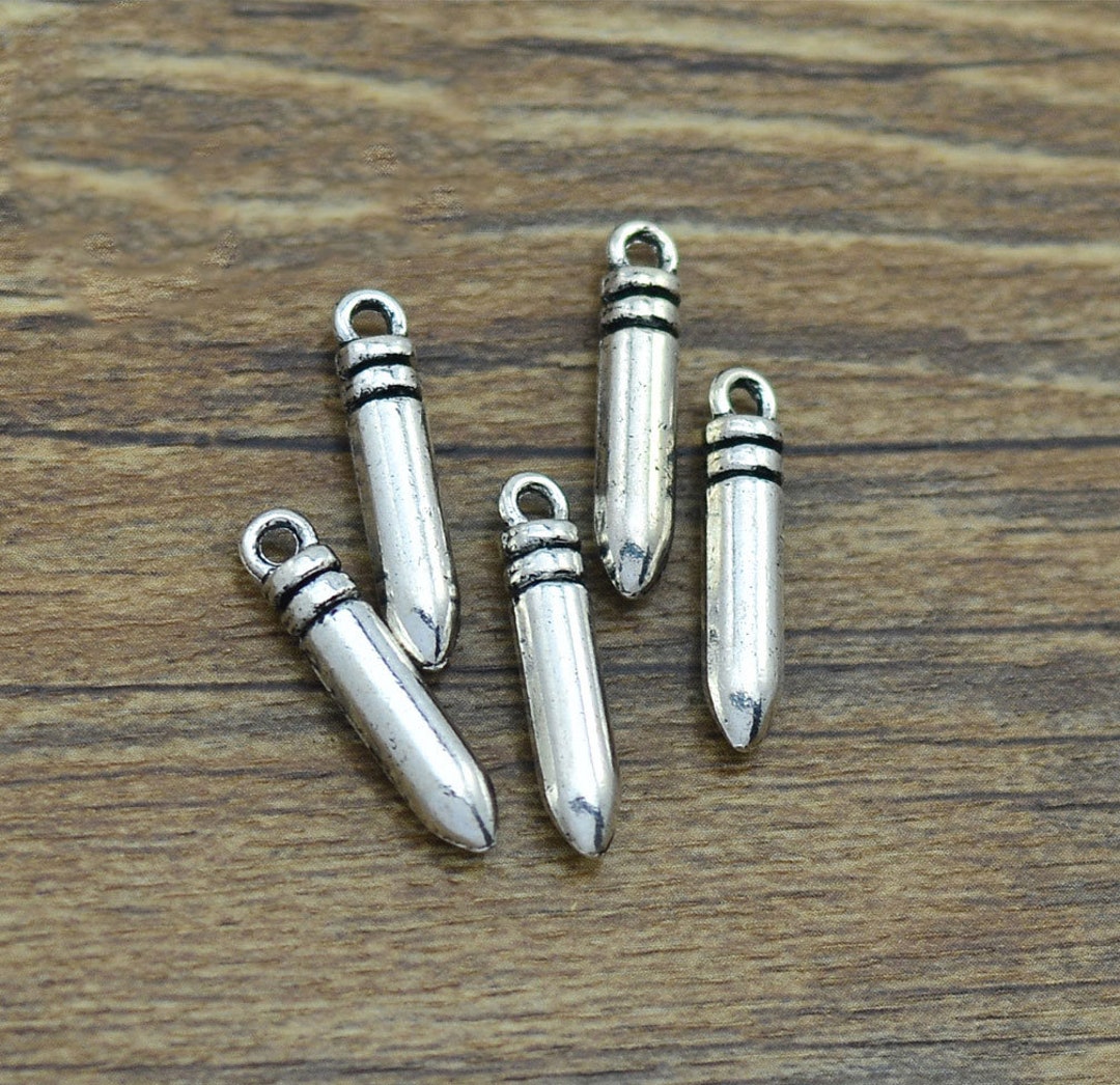 20pcs/lot Bullet Charms Antique Silver Plated 3d Bullet Charms Pendants ...