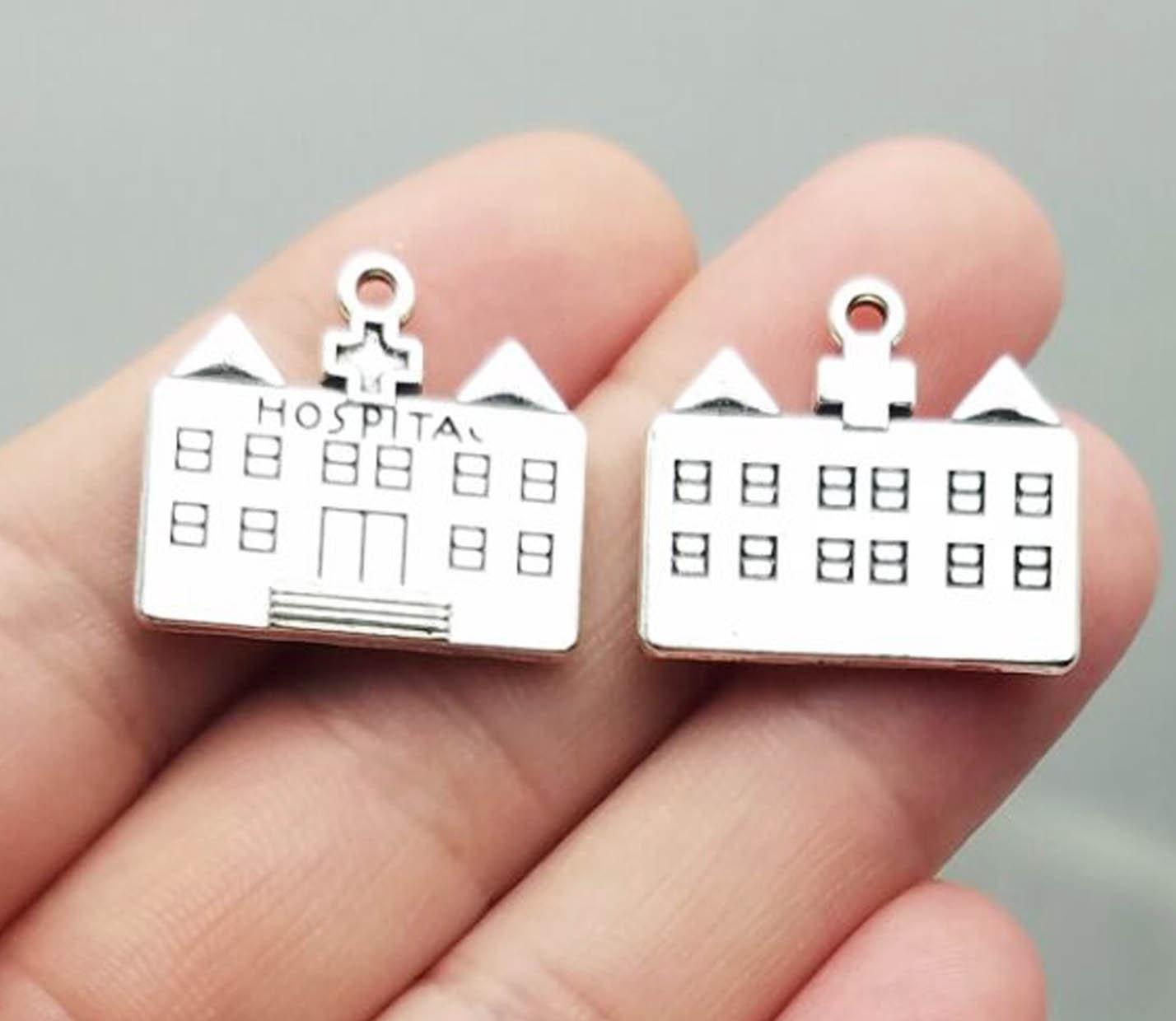 10pcs/lot hospital charms Antique silver plated Hospital | Etsy