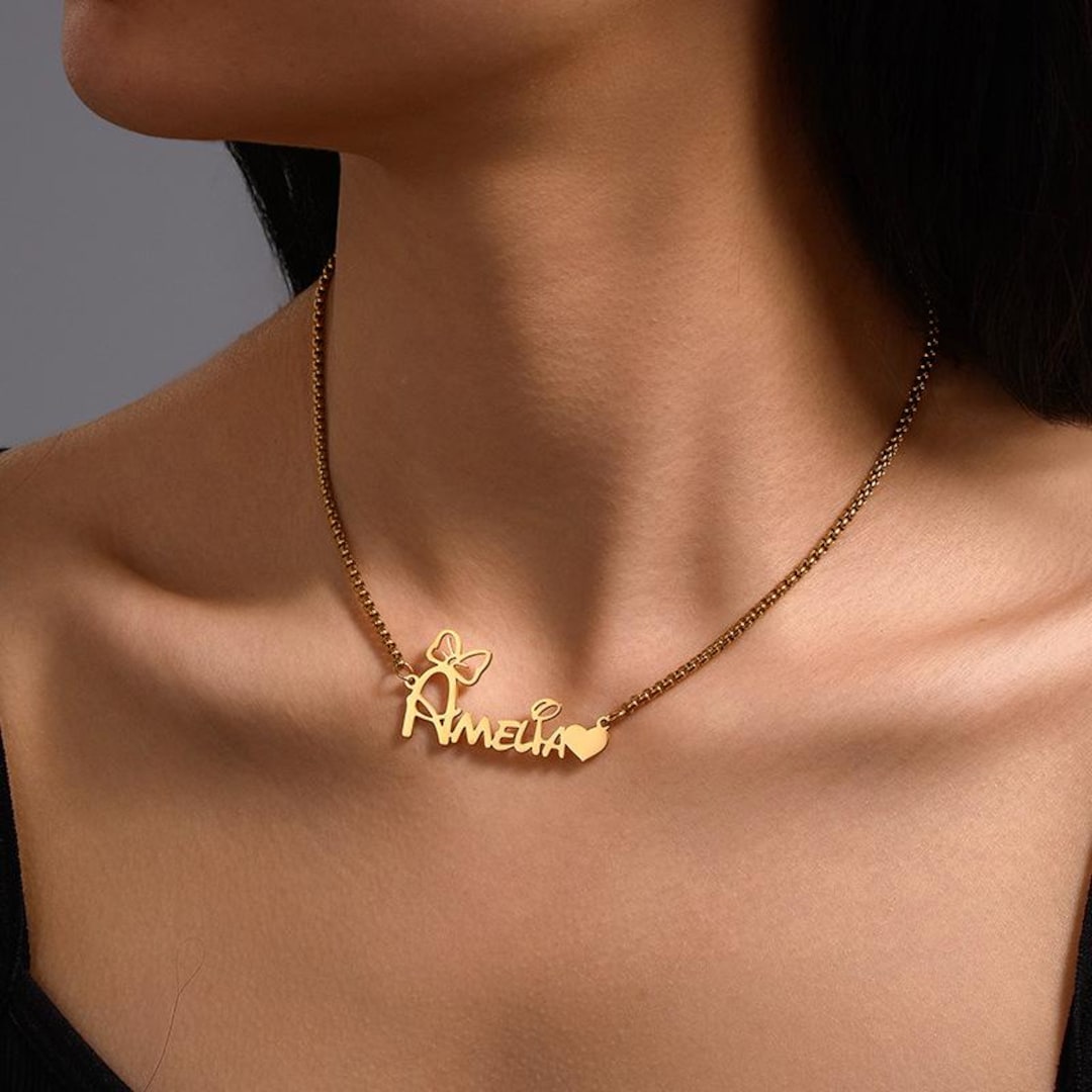 Personalised Cute Bow Name Plate Necklace, Monogram Necklace for Girl ...