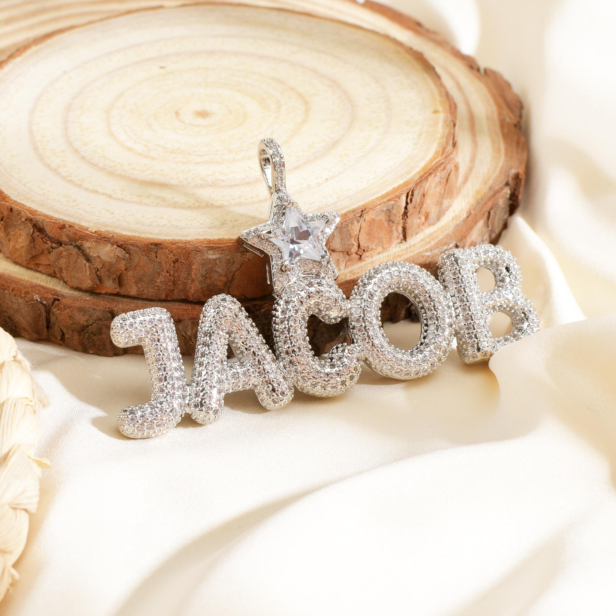 Custom Staked Words Pendant With Crown Bail, Iced Out CZ Diamond Bubble ...