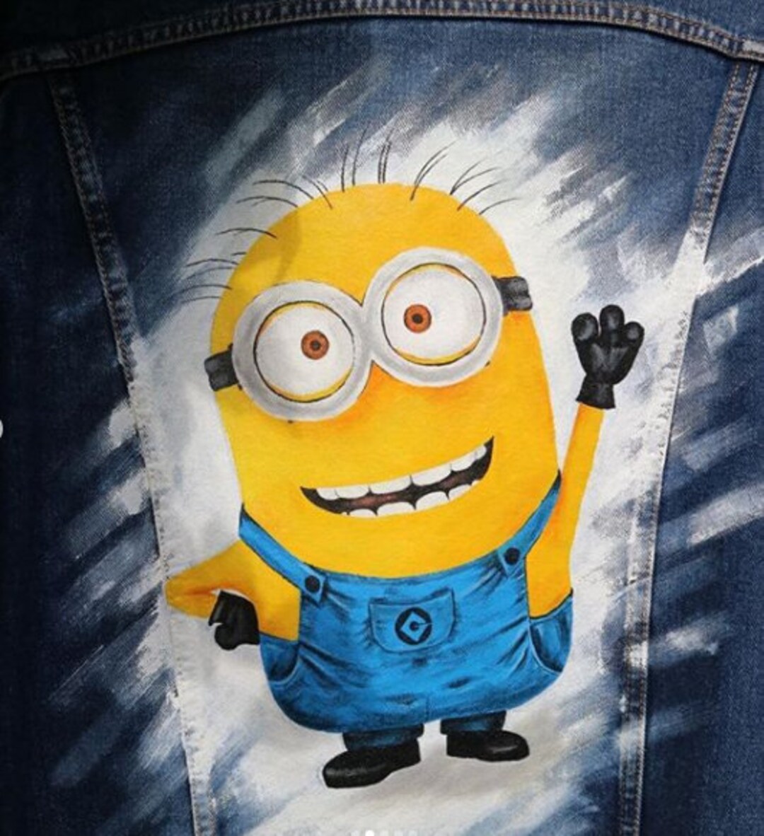 Minion Despicable Me Cartoon in Denim Jacket Hand Painted Art Cosplay ...